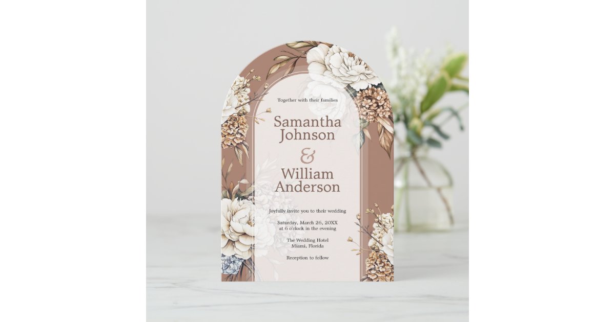 Modern Peony & Hydrangea Mocha Mousse Wedding Invitation | Zazzle