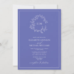 Modern Periwinkle Leafy Crest Monogram Wedding Invitation | Zazzle