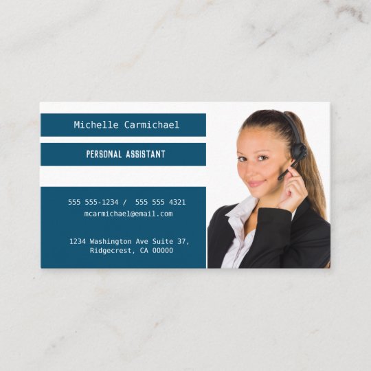 Modern Personal Assistant Photo Blue White Stripe Business Card ...