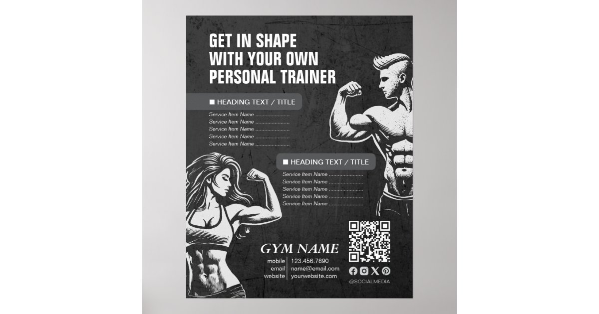 Modern Personal Fitness Trainer Menus Price Lists Poster | Zazzle
