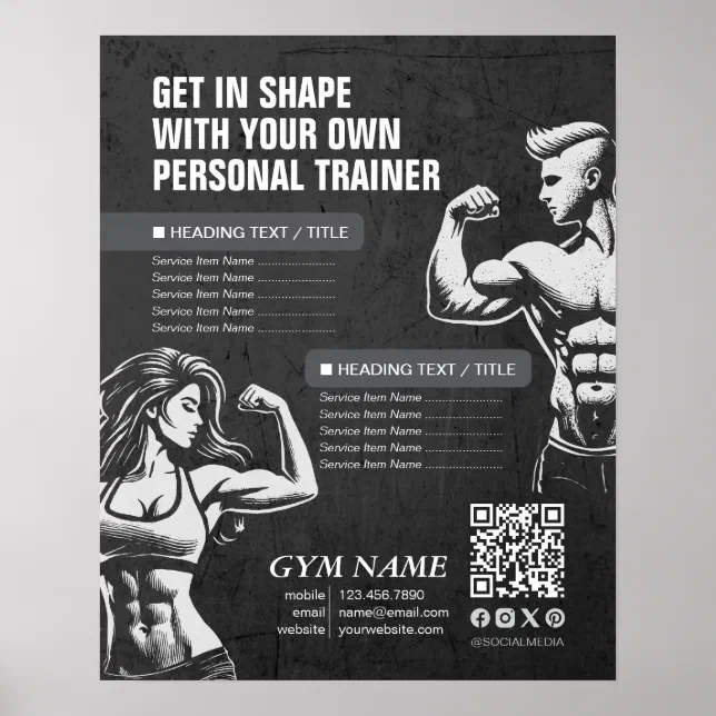 Modern Personal Fitness Trainer Menus Price Lists Poster | Zazzle
