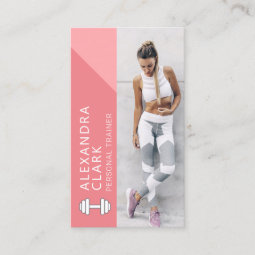 Modern Personal Trainer Fitness Photo Dumbbell Business Card | Zazzle