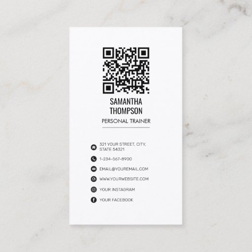 Modern Personal Trainer Fitness Photo QR Code Business Card | Zazzle