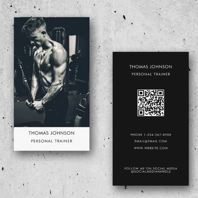 Modern Personal Trainer Fitness Photo QR Code Business Card | Zazzle