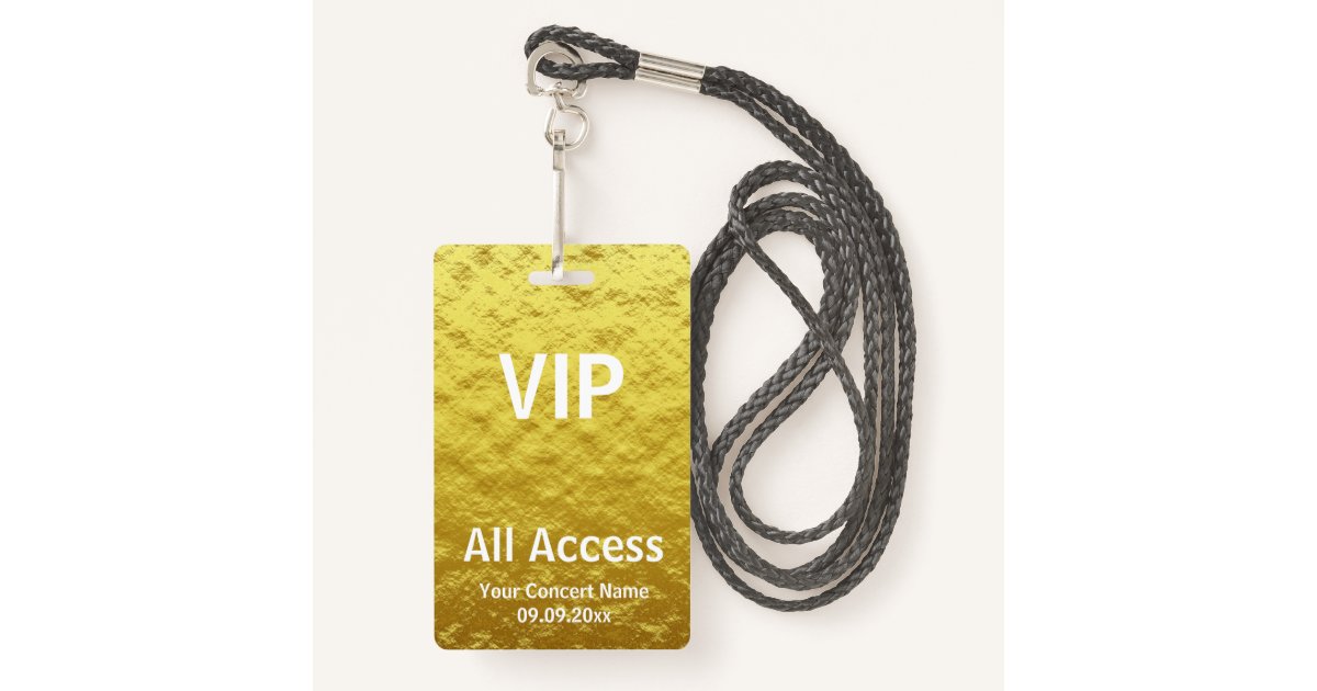 Modern Personalised Gold VIP All Access Concert Badge | Zazzle