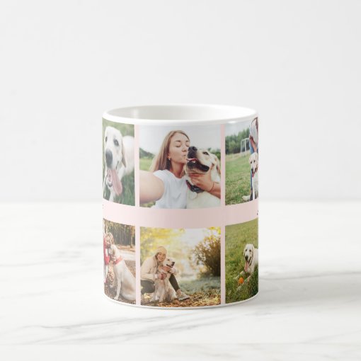 Modern Personalized 10 Photos Dog Blush Pink Coffee Mug | Zazzle