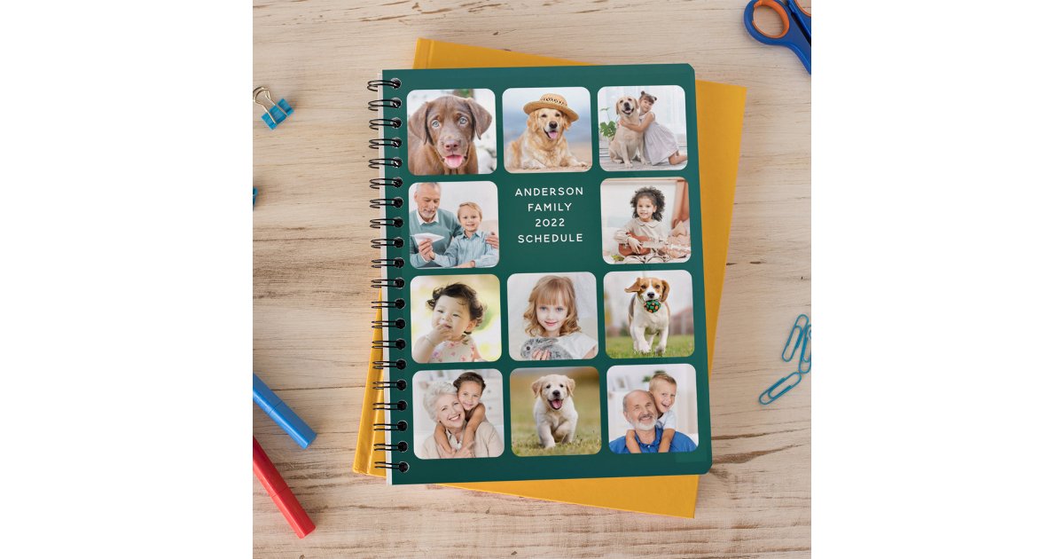 Modern Personalized 11 Photo Collage Emerald Green Planner | Zazzle