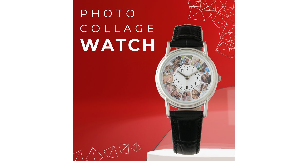 Modern Personalized 12 Photo Collage Watch | Zazzle