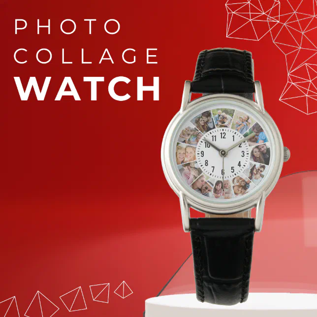 Modern Personalized 12 Photo Collage Watch | Zazzle
