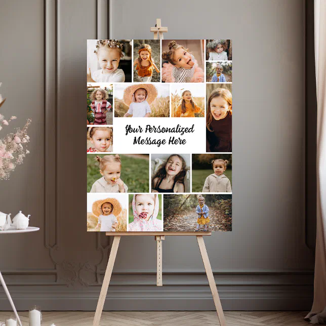 Modern Personalized 16 Photo Collage Custom Color Foam Board | Zazzle