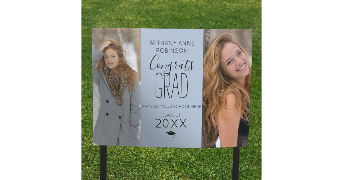 Modern Personalized 2 Photo Graduation Sign | Zazzle