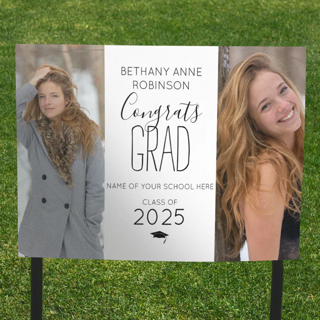 Modern Personalized 2 Photo Graduation Sign | Zazzle