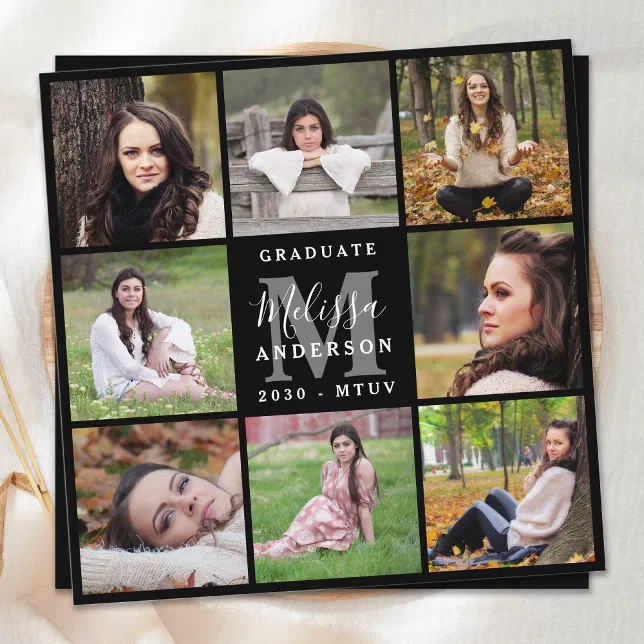 Modern Personalized 8 Photo Collage Graduation Announcement | Zazzle