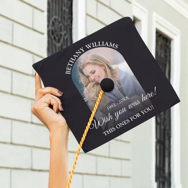 Modern Personalized Arch Photo Memorial Graduation Cap Topper | Zazzle