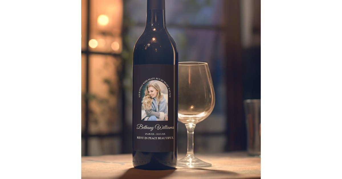 Modern Personalized Arch Photo Memorial Wine Label | Zazzle