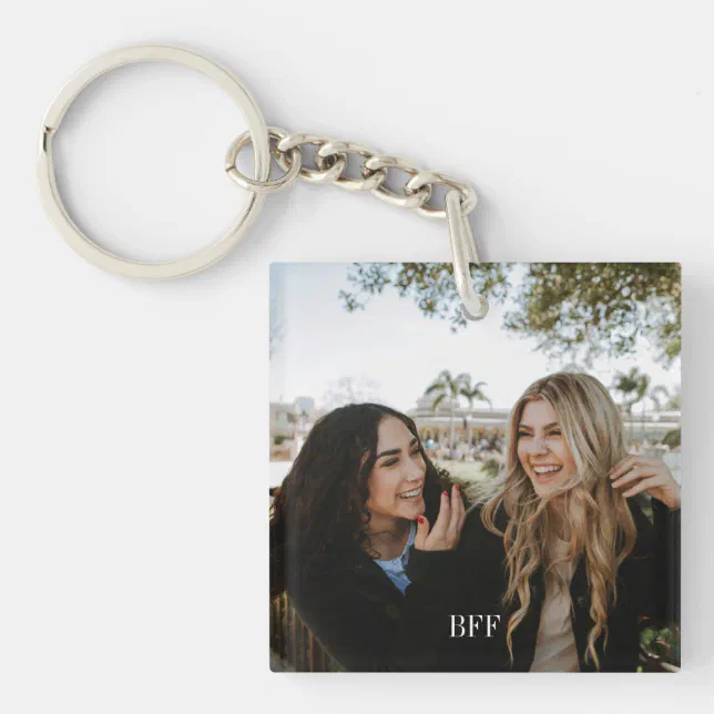 Modern Personalized Best Friend Photo Quote Keychain | Zazzle