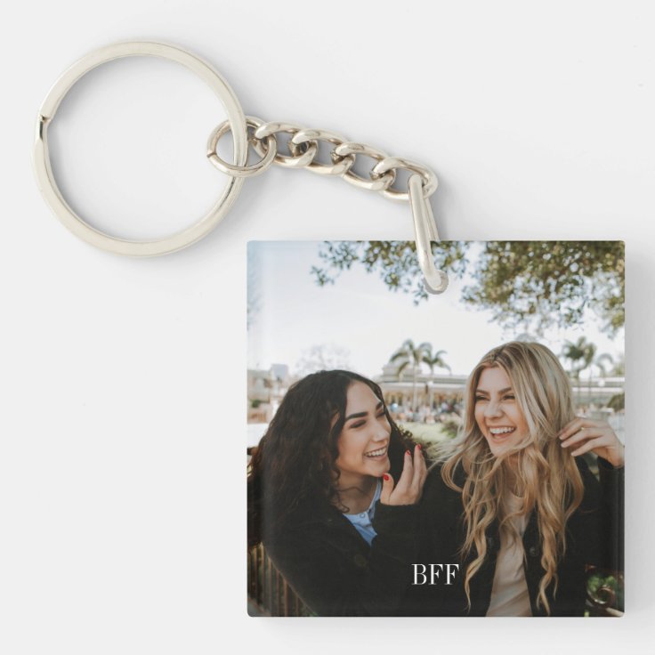 Modern Personalized Best Friend Photo Quote Keychain | Zazzle
