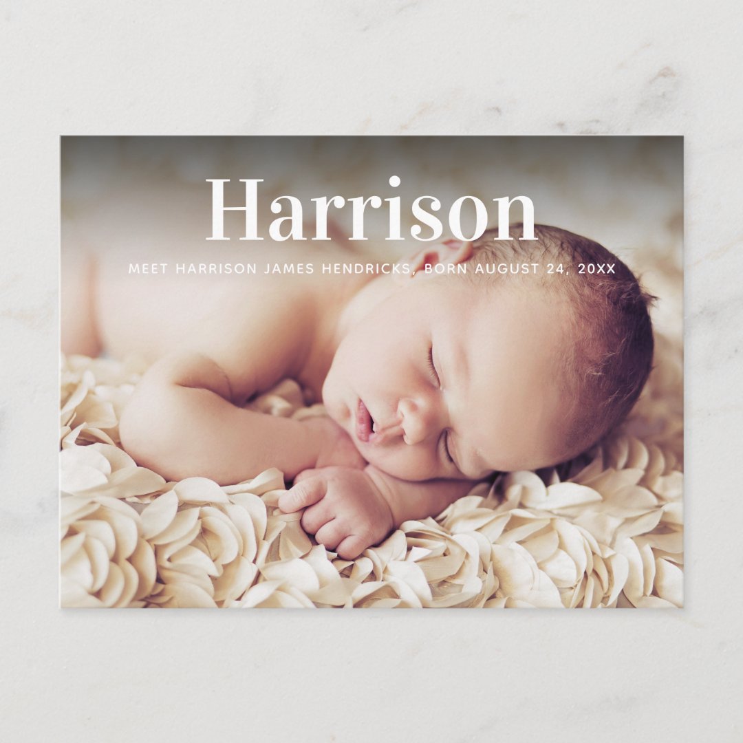 Modern Personalized Birth Announcement Postcard | Zazzle