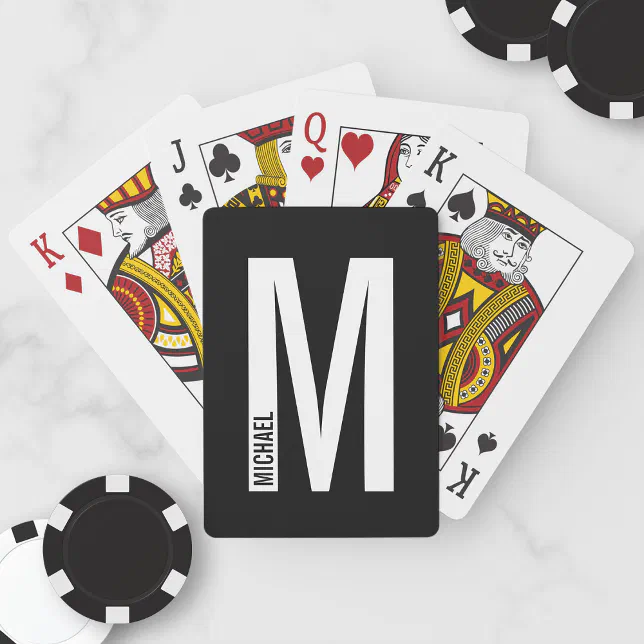 Modern Personalized Bold Monogram and Name Poker Cards | Zazzle