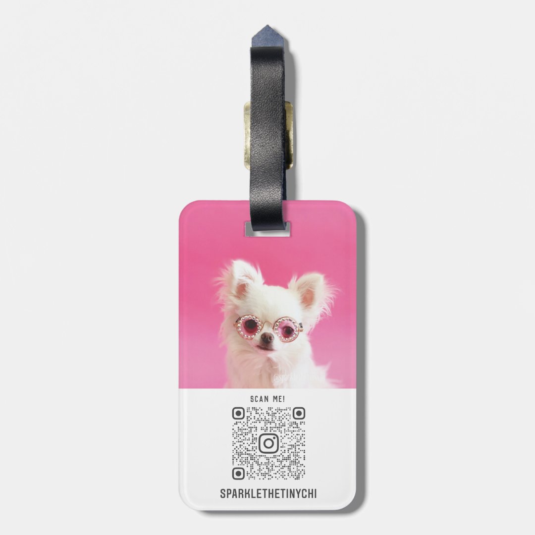 Modern Personalized Double Photo Scannable QR Code Luggage Tag | Zazzle