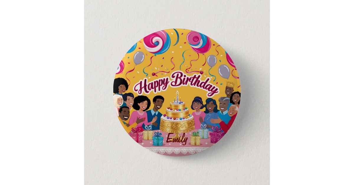 Modern Personalized Happy Birthday Celebration Button | Zazzle