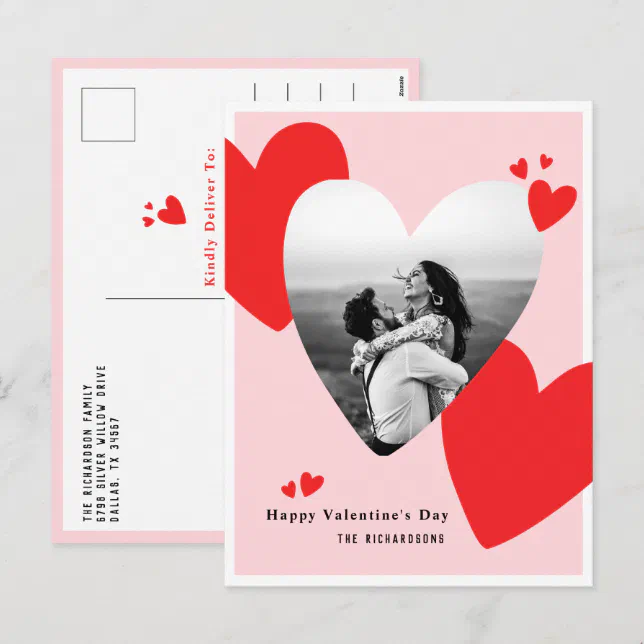 Modern Personalized Happy Valentine's Day Photo Holiday Postcard | Zazzle