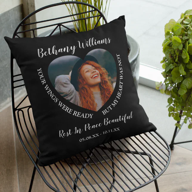 Modern Personalized Heart Photo Memorial Throw Pil Throw Pillow | Zazzle