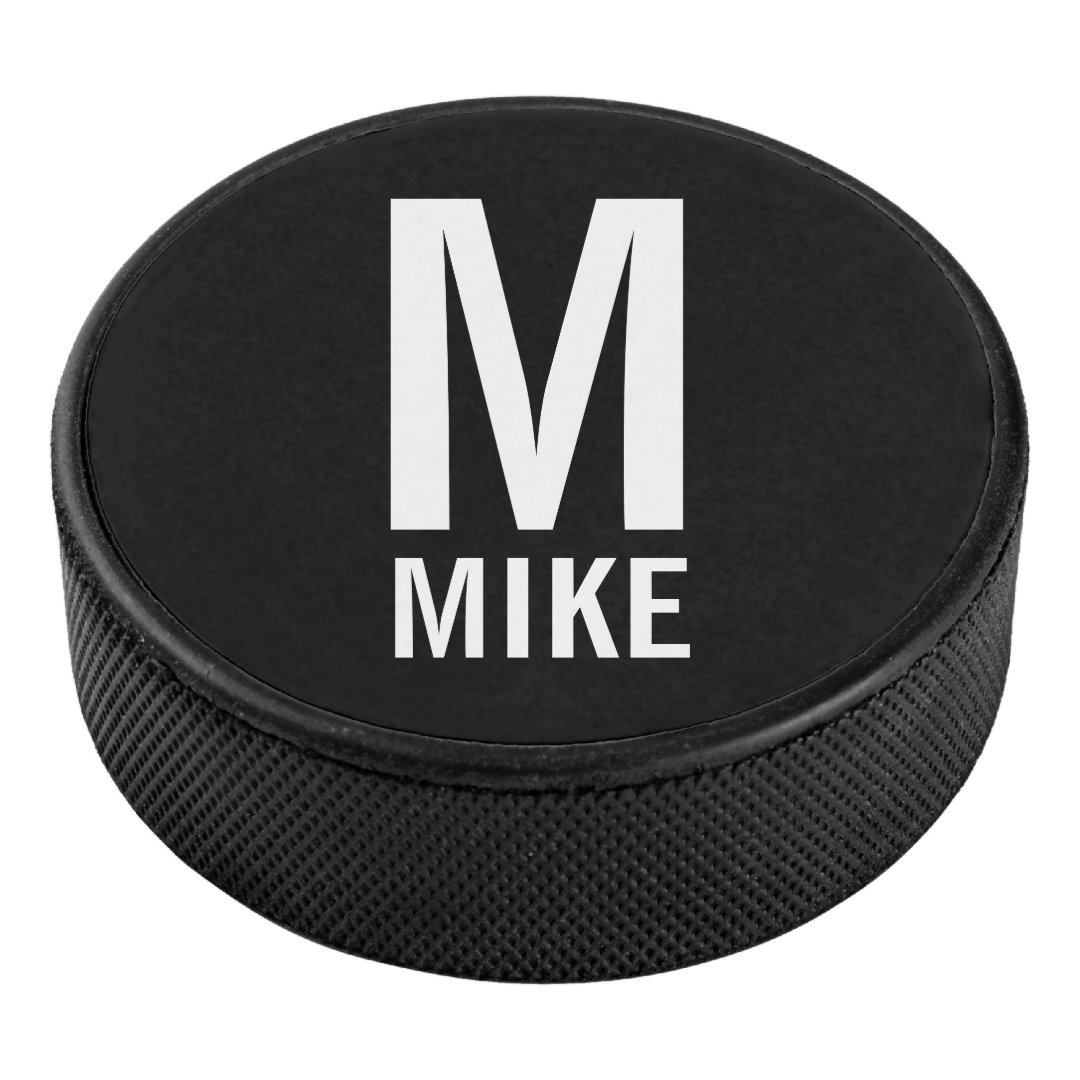 Modern Personalized Monogram and Name Hockey Puck | Zazzle