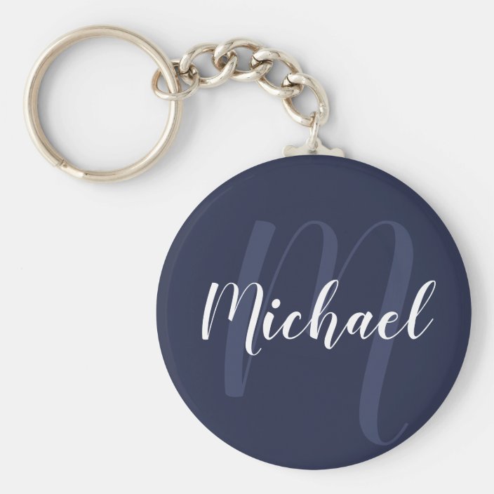 Modern Personalized Monogram and Name Navy Blue Keychain | Zazzle.com