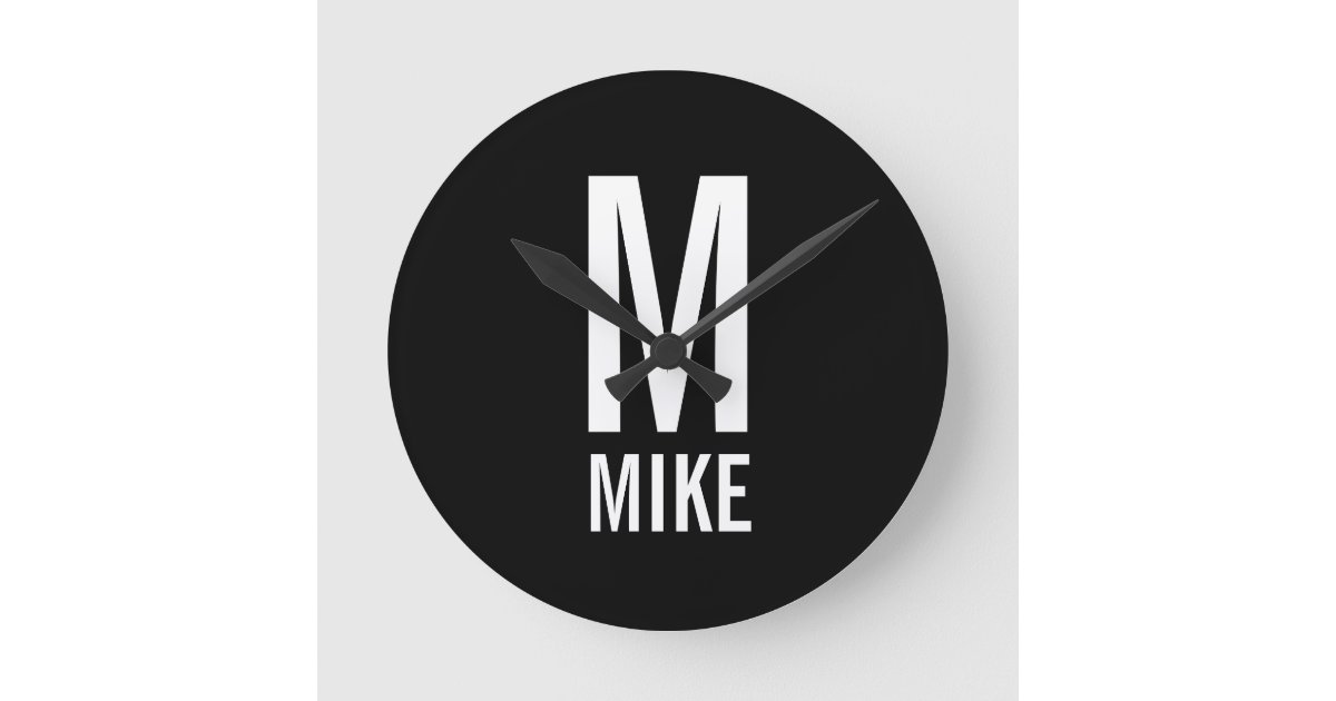 Modern Personalized Monogram and Name Round Clock | Zazzle