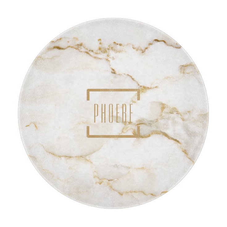 Modern Personalized Name Gold Effect Marble Cutting Board | Zazzle