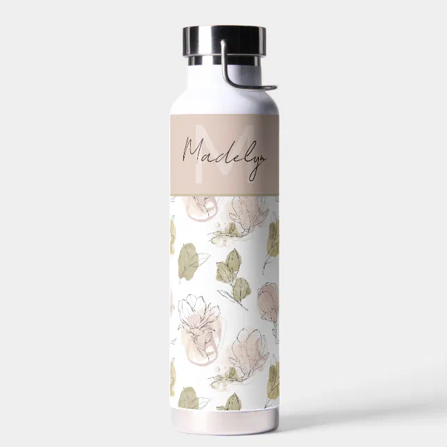 Modern Personalized Name Monogram Floral Water Bottle | Zazzle