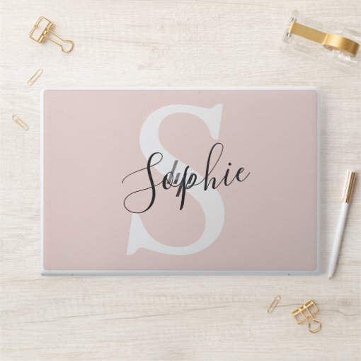 Modern Personalized Name Monogram Pastel Pink HP Laptop Skin | Zazzle