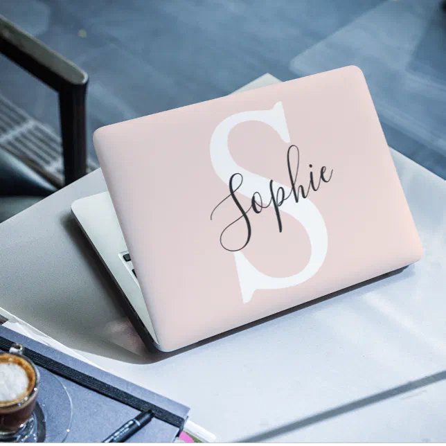 Modern Personalized Name Monogram Pastel Pink HP Laptop Skin | Zazzle