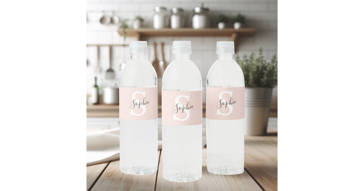 Modern Personalized Name Monogram Pastel Pink Water Bottle Label | Zazzle
