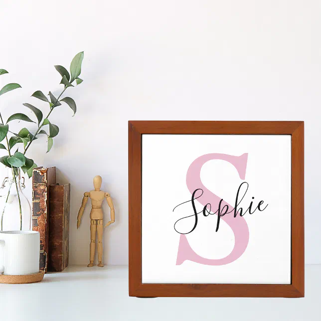 Modern Personalized Name Monogram Pink Desk Organizer | Zazzle