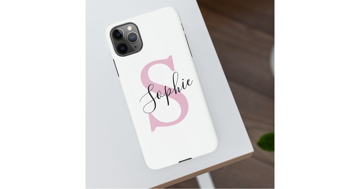 Modern Personalized Name Monogram Pink iPhone Case | Zazzle