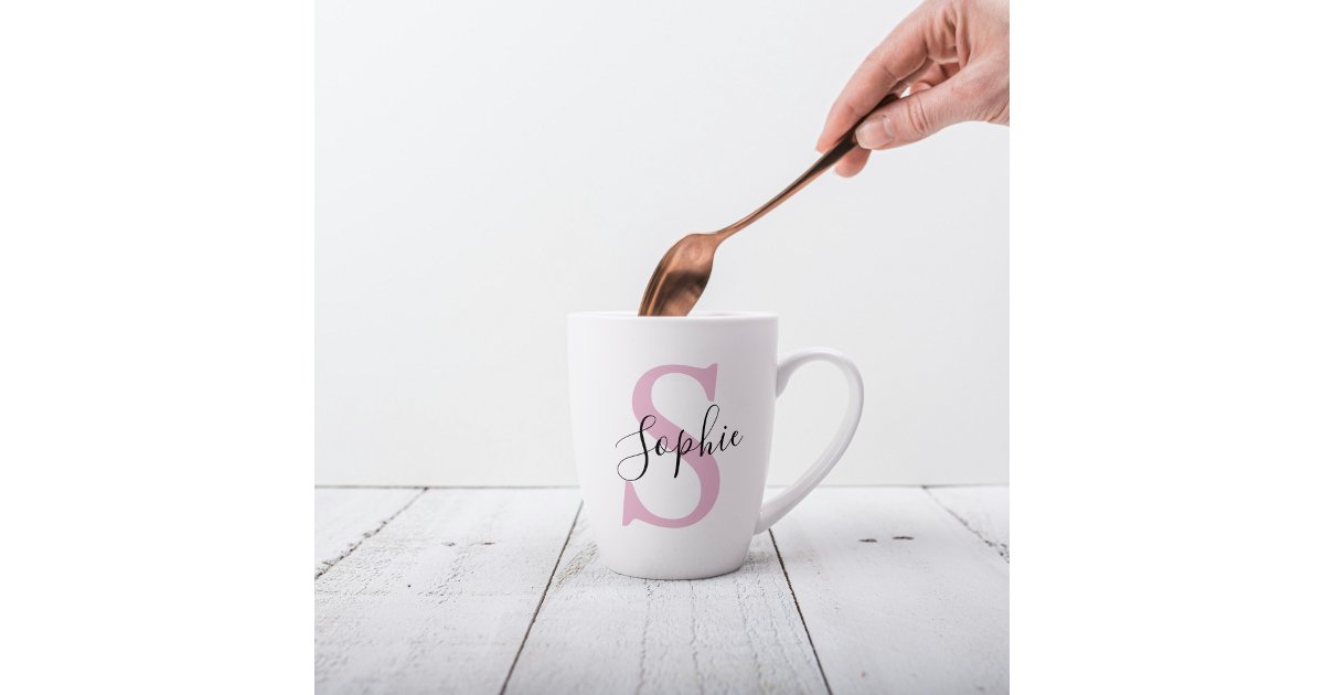Modern Personalized Name Monogram Pink Latte Mug | Zazzle