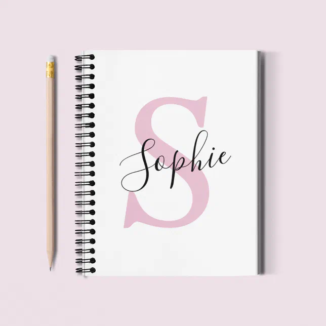 Modern Personalized Name Monogram Pink Notebook | Zazzle