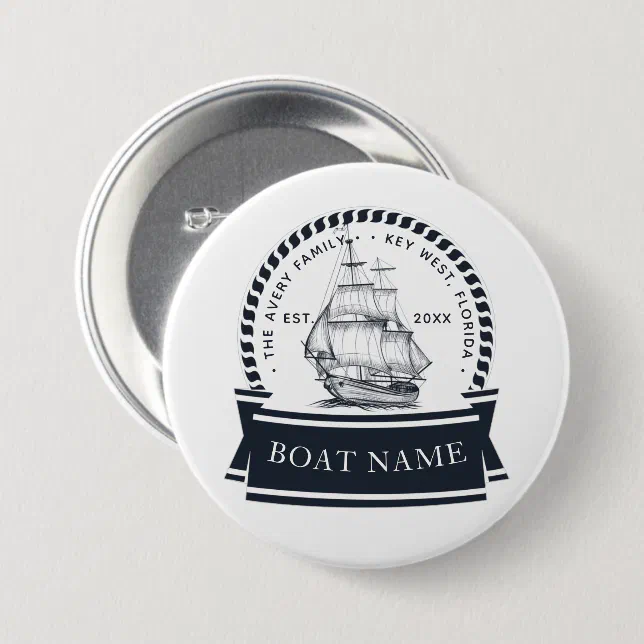 Modern Personalized Nautical Boat Button | Zazzle