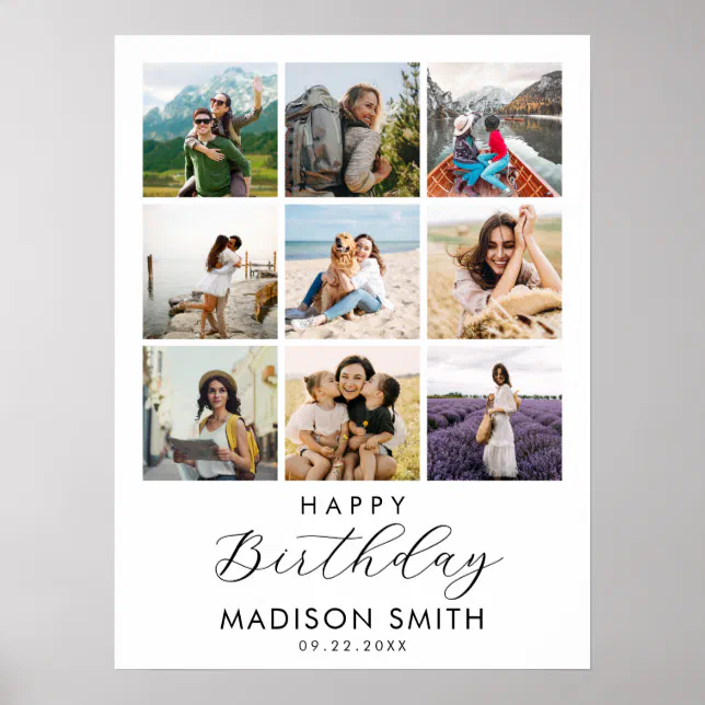 Modern Personalized Photo Collage Happy Birthday Poster | Zazzle