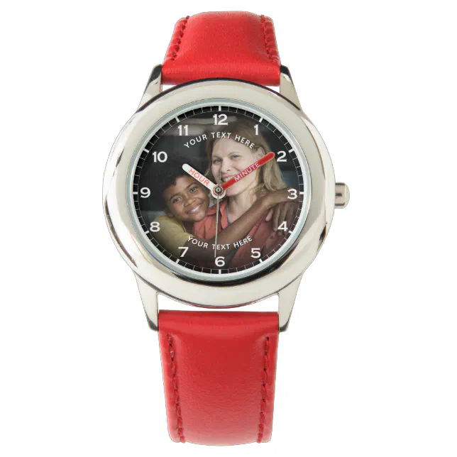 Modern Personalized Photo & Custom Text Girl's Watch | Zazzle