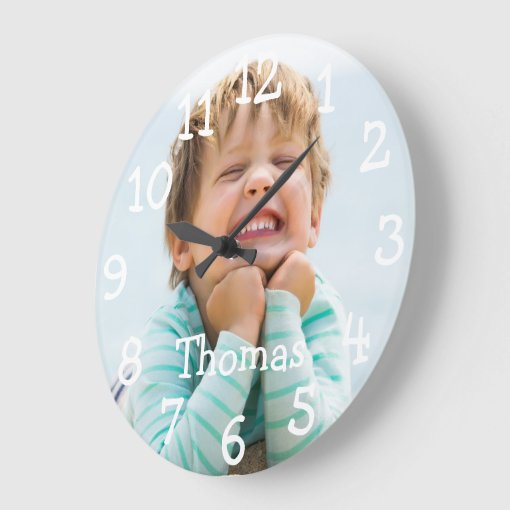 Modern Personalized Photo Name Large Clock | Zazzle