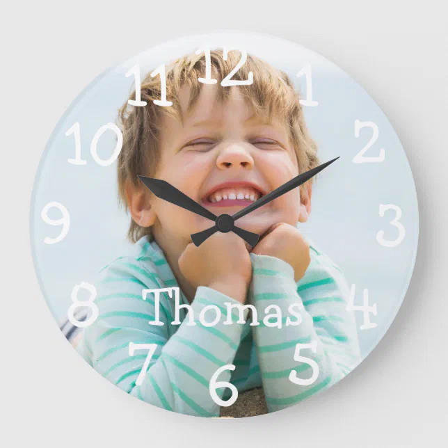 Modern Personalized Photo Name Large Clock | Zazzle