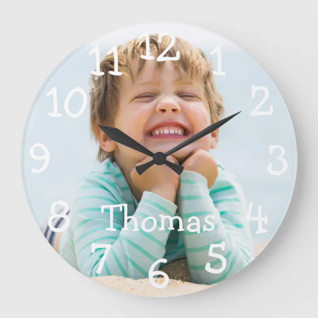 Modern Personalized Photo Name Large Clock | Zazzle