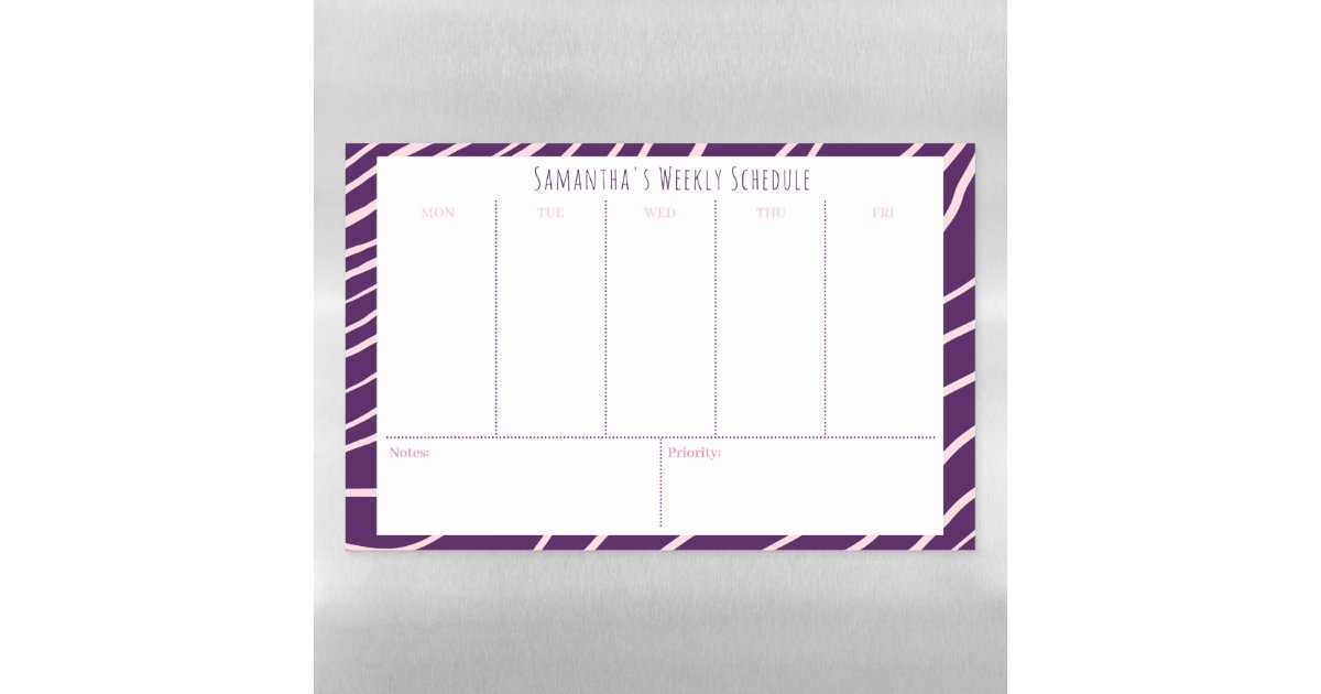 Modern Personalized Purple Class Schedule Magnetic Dry Erase Sheet | Zazzle