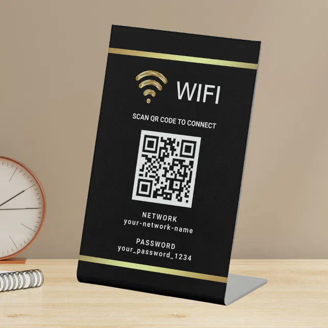 Modern Personalized QR Code Wifi Network Password Pedestal Sign | Zazzle