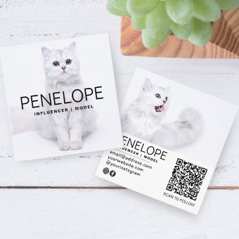 Modern Personalized Two Photo Scannable QR Code Square Business Card ...