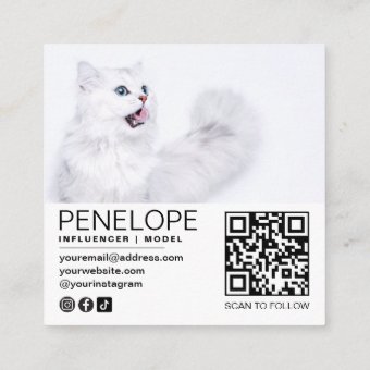 Modern Personalized Two Photo Scannable QR Code Square Business Card ...