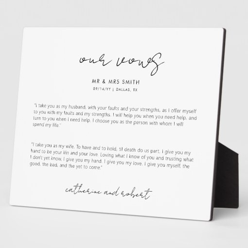 Modern Personalized Wedding Vows Plaque | Zazzle